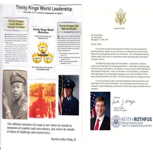 Trinity Kings World Leadership: King Congressman Keith Rothfus Honors ...