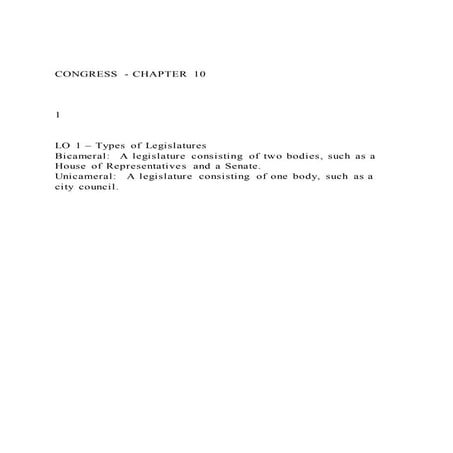 CONGRESS - CHAPTER 101LO 1 – Types of Legislatures | DOCX