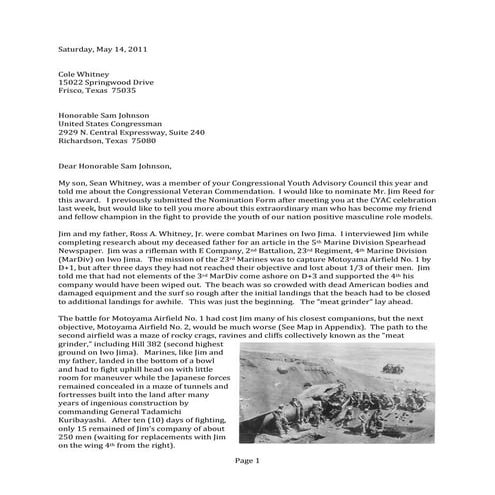 Jim Reed Congressional Vetran Commendation Nomination by Cole Whitney | PDF