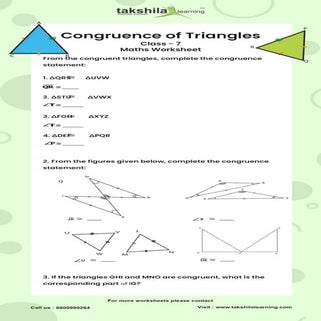 Congruence of Triangles Worksheet | congruence of triangles class 7 ...