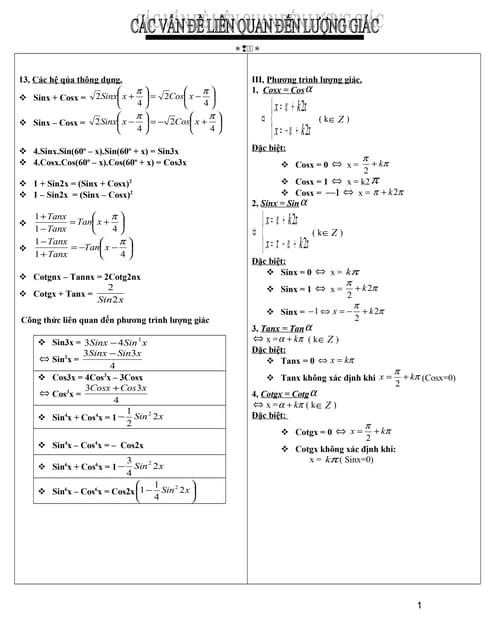 Nhung cong thuc luong giac co ban | DOC