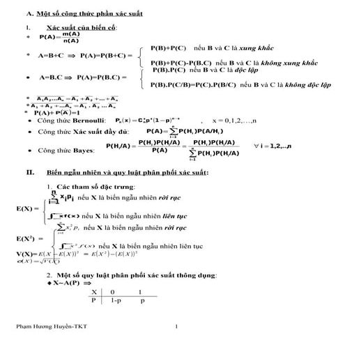 Tom tat cong thuc xstk | PDF
