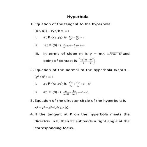 Conic Section - Hyperbola | PDF
