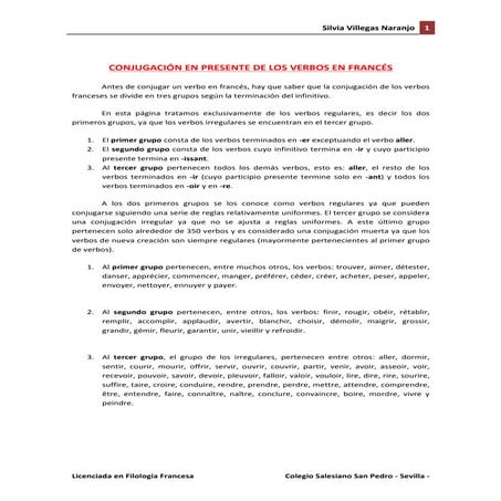 Conjugación en Presente de los Verbos Regulares Francés | PDF