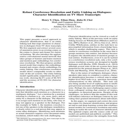 Robust Coreference Resolution And Entity Linking On Dialogues Character Identification On Tv 