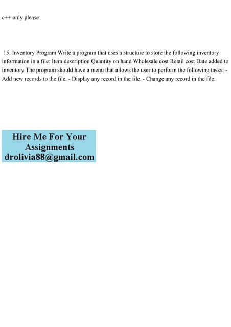 C Only Please 15 Inventory Program Write A Program That Updf 4104