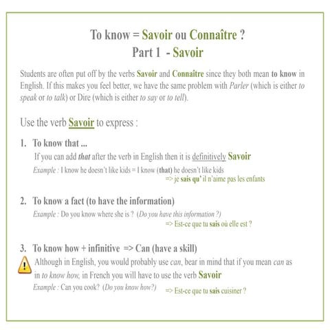 To know = Savoir ou Connaitre - Part 2 | PPT
