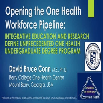 Opening the One Health Workforce Pipeline: Education and Research ...