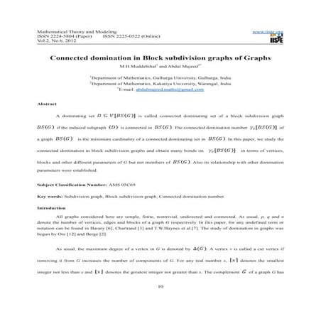 Connected domination in block subdivision graphs of graphs | PDF