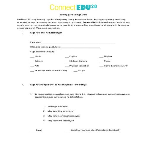 ConnectEDU Teacher Survey Form | DOC