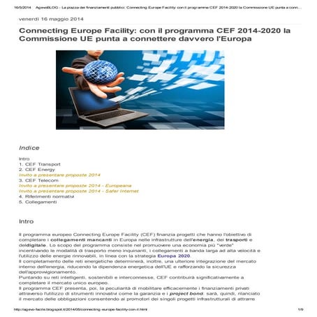 Connecting Europe Facility (CEF) 2014 2020: la UE finanzia le reti di trasporti, energia e ...