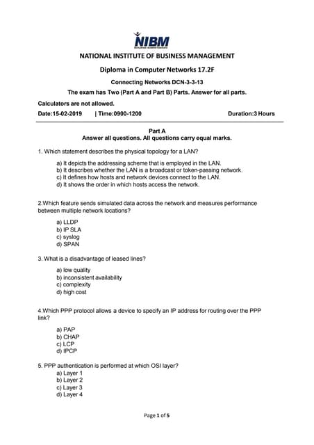 Computer Networking MCQ (Network Topology Question) | PDF