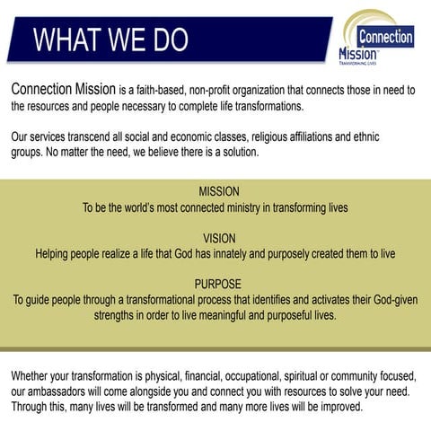 Connection mission what we do and how we do it 6.17.14 | Non-Profit ...
