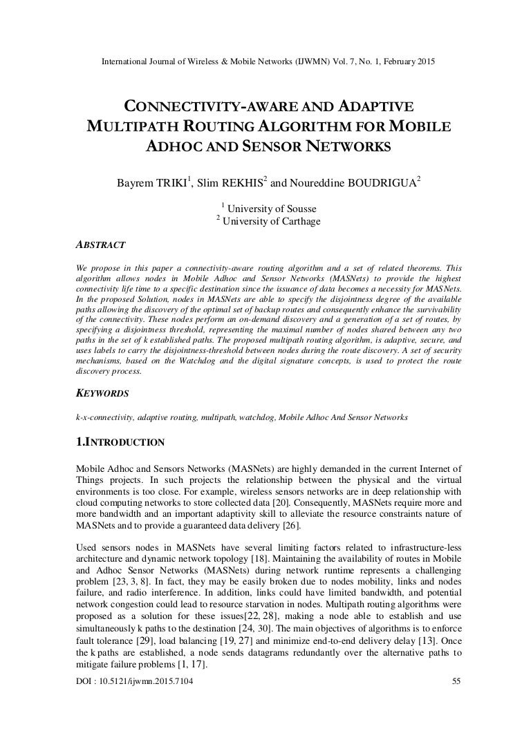 Connectivity Aware And Adaptive Multipath Routing Algorithm For Mobil 9830