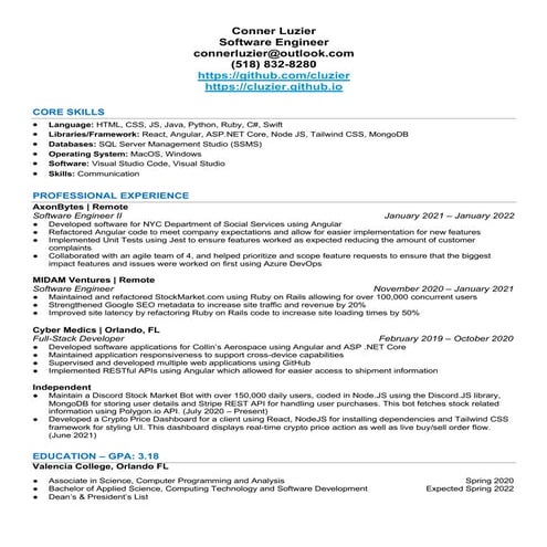 Conner Luzier's Resume | PDF