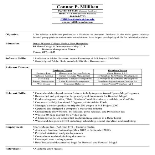 Resume - Connor Milliken | PDF