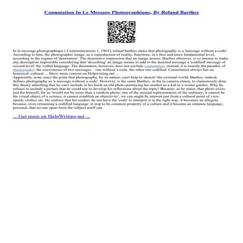 Connotation In Le Message Photographique, By Roland Barthes | PDF ...