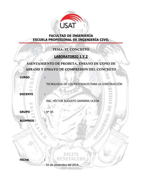 Medida de la consistencia de un hormigón fresco por metodo del cono de ...