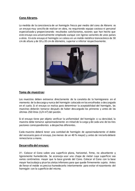 Medida de la consistencia de un hormigón fresco por metodo del cono de ...