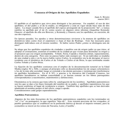 Conozca el origen de los apellidos españoles | PDF