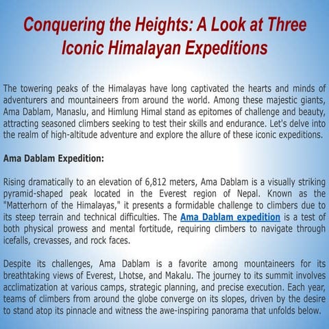 Conquering the Heights: A Look at Three Iconic Himalayan Expeditions | PPT