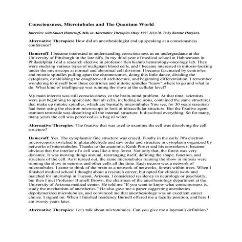 Consciousness, microtubules and the quantum world | PDF
