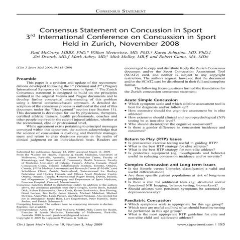 Consensus statement on concussion in sport | PDF