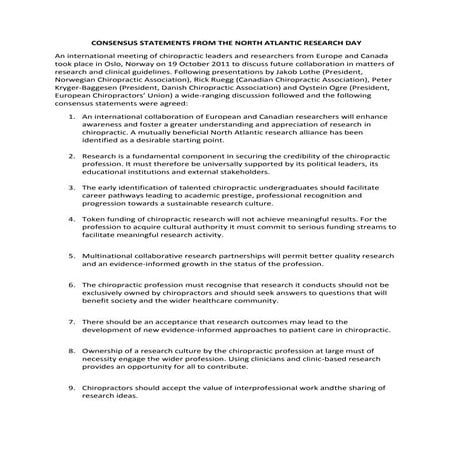 Consensus statements from the north atlantic research day | PDF