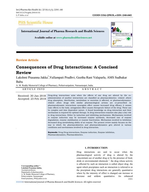 Drug interactions their types, examples and role | PPT | Substance ...
