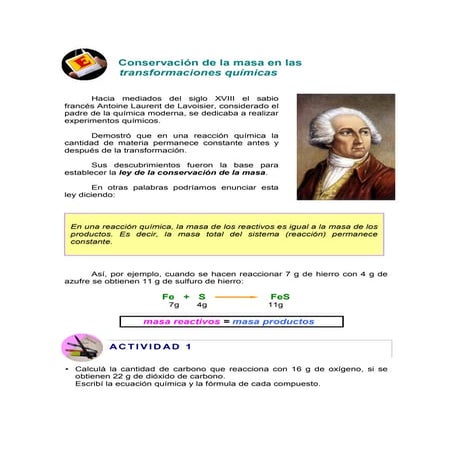 Conservación de la masa en las transformaciones químicas | PDF