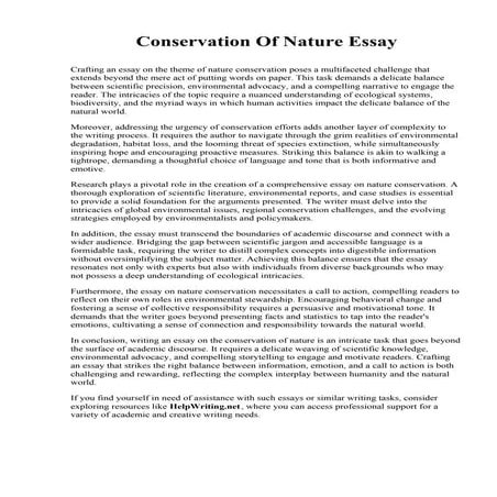 Conservation Of Nature Essay. Vincennes University | PDF