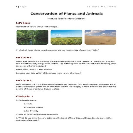 CBSE Grade 8 Science(Biology) Conservation of Plants and Animals ...