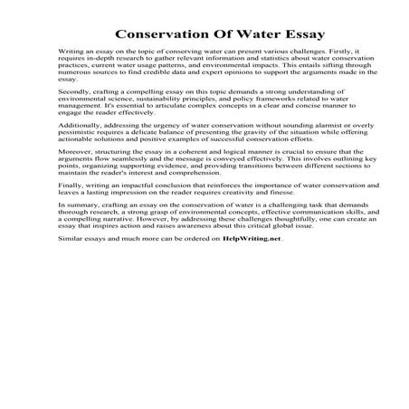 Conservation Of Water Essay.pdf | Children\'s Health | Healthy Living