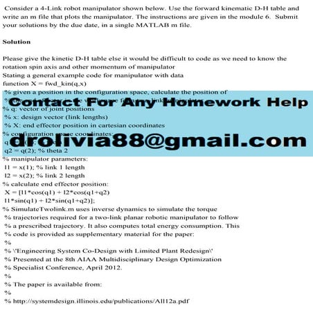 Consider a 4-Link robot manipulator shown below. Use the forward kine ...