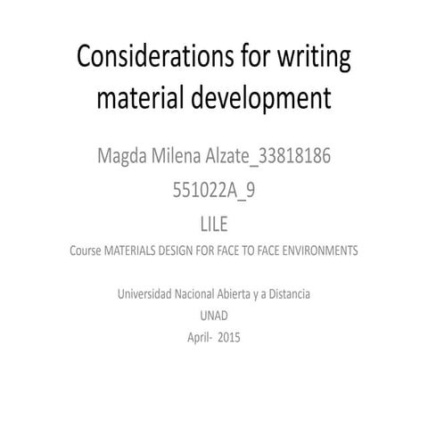 Considerations for writing material development | PPT