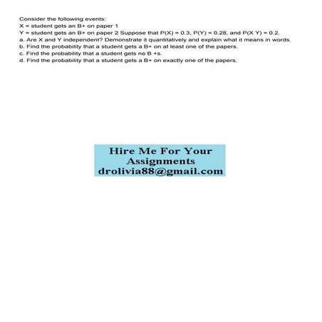 Consider the following events X student gets an B+ on pap.pdf | Science