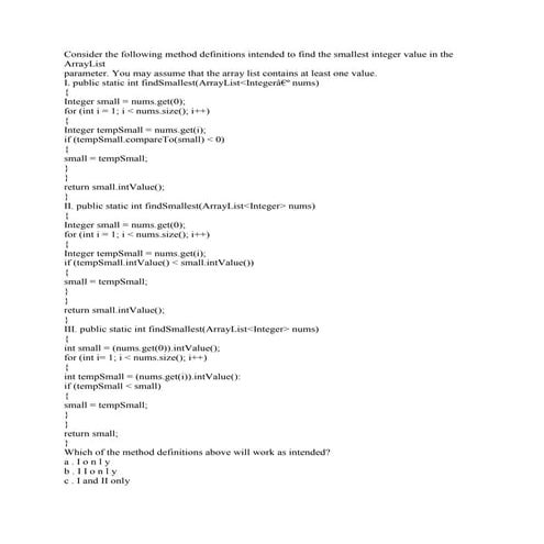 Consider The Following Method Definitions Intended To Find The Smallesdocx