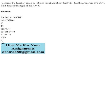Consider the function given by Sketch Fx(x) and show that Fx(x) has .pdf