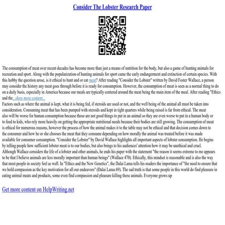 Consider The Lobster Research Paper | PDF | Vegetarian Diets | Food & Drink