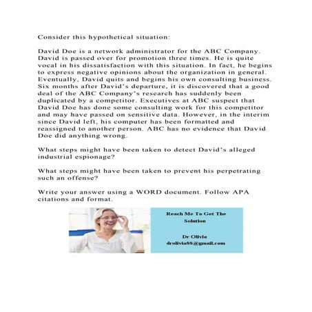onsider this hypothetical situationDavid Doe is a network admin.docx