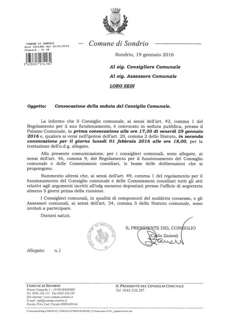 Consiglio Comunale Del 29 Gennaio 2016 Pdf