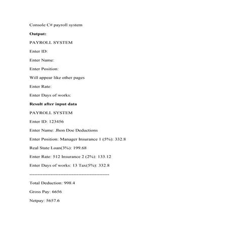 Console C# payroll system Output-.pdf | Business Accounting & Finance ...