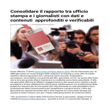 Consolidare il rapporto tra ufficio stampa e i giornalisti con dati e ...