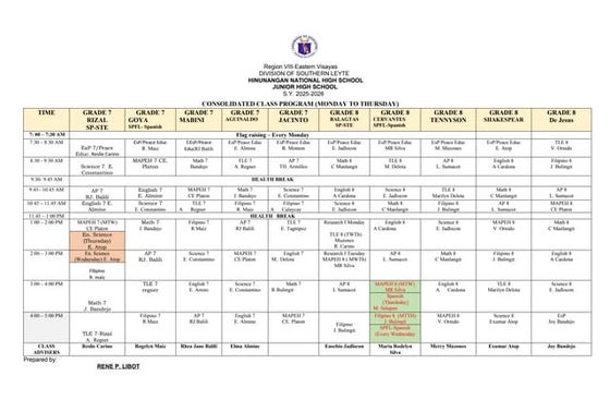 JHS Consolidated Class Program Sep. 2023 | PDF | Education industry | Industries