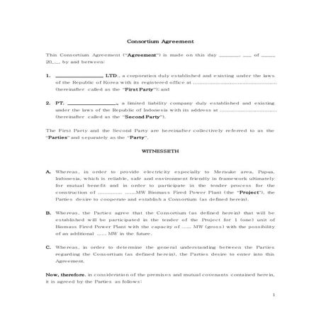 Consortium Agreement Sample (Purchase this doc, Text: 08118887270 ...