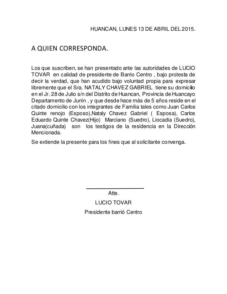 Carta De Constancia De Domicilio