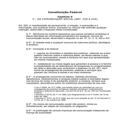 BRASIL: Constitución Federal Brasil (Arts. 220 a 224) | PDF
