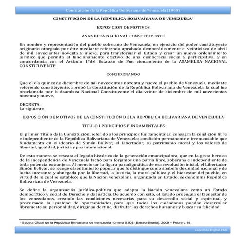 Constituciones venezolanas de 1961 y 1999 | DOC