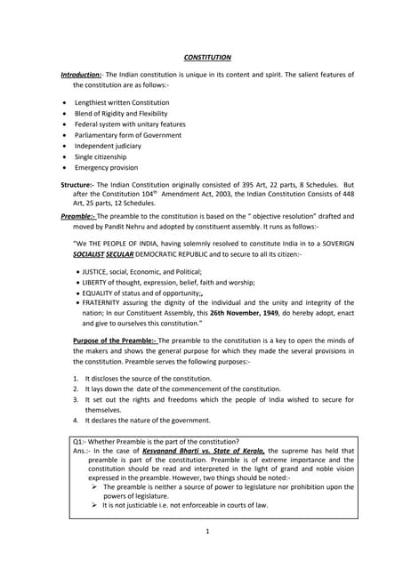 Constitutional law notes, Constitutional law- II | PPT