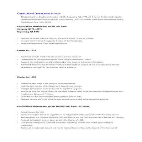 Constitutional development in india | DOCX | Education